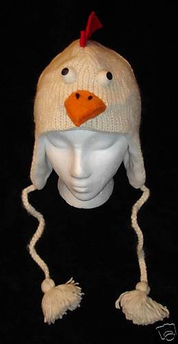 Adult CHICKEN HAT knit cap LINED farm animal Halloween costume ADULT ...