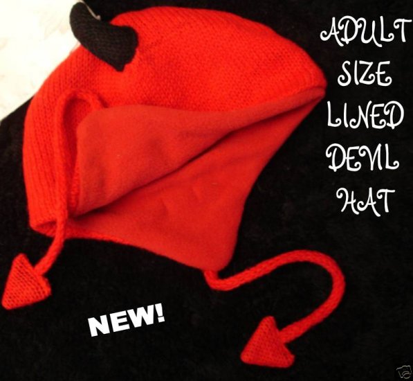 RED DEVIL HAT ski cap ADULT Fleece Lined SUN DEVILS knit wool Halloween ...