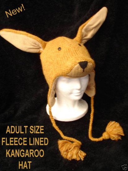 KANGAROO HAT knit animal cap costume cap ADULT mens womens JOEY Fleece ...