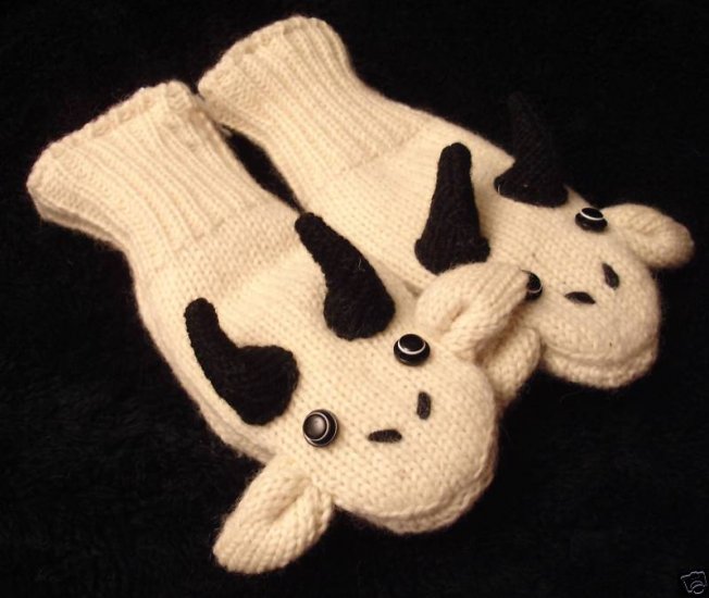 GOAT MITTENS knit FLEECE LINED soft & comfy Barn Animal puppet