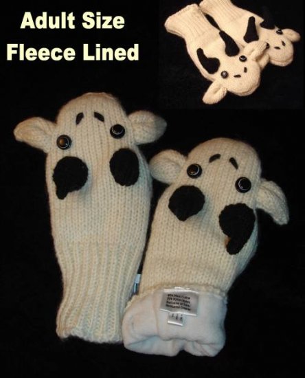 GOAT MITTENS knit FLEECE LINED soft & comfy Barn Animal puppet