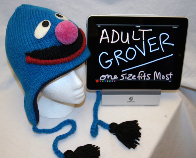 Adult GROVER Costume Hat KNIT Fleece Lined Hand Made halloween ski cap ...
