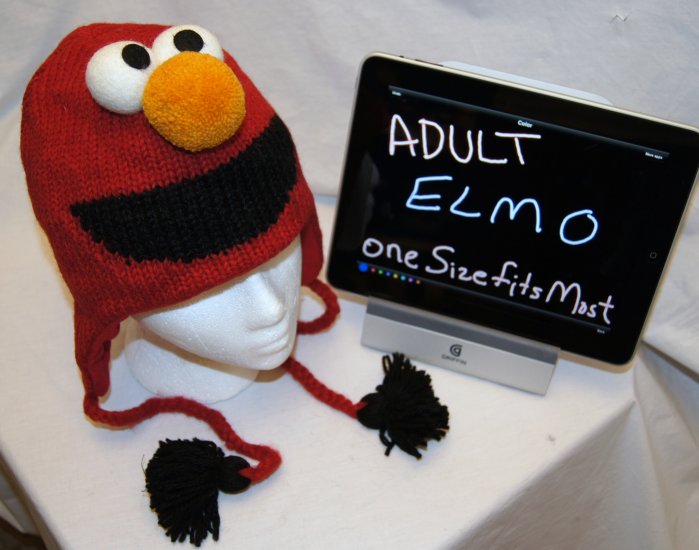 KIDS ELMO Costume Hat KNIT Fleece Lined Hand Made halloween ski cap red ...