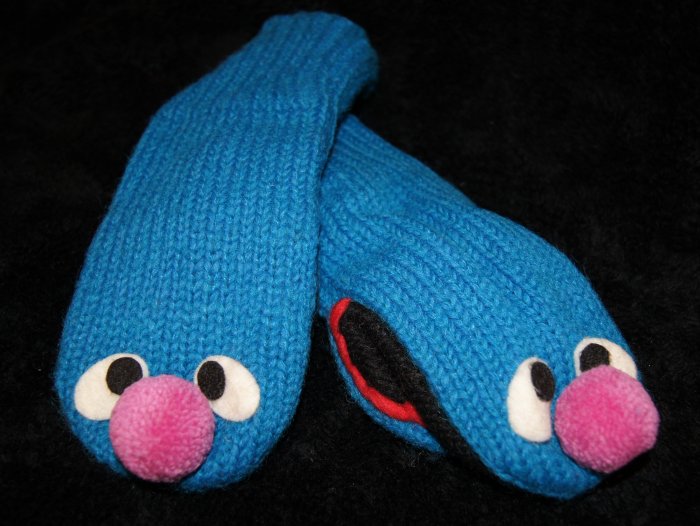 Adult Grover MITTENS blue KNIT Fleece Lined ADULT Halloween costume ...