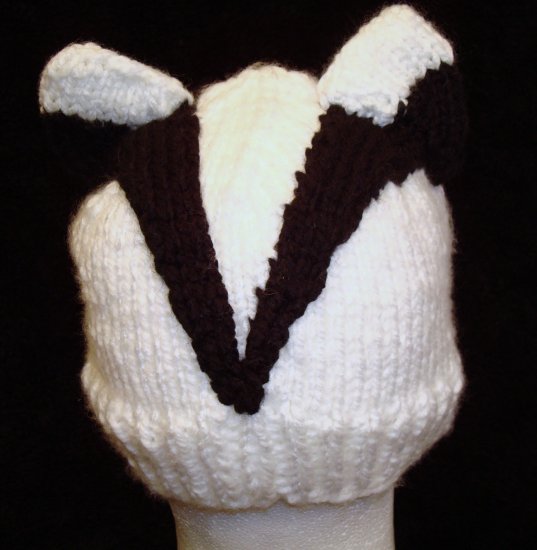 BADGER HAT Knit RIGID EARS Soft & Stretchy ONE SIZE FITS ALL adult men ...