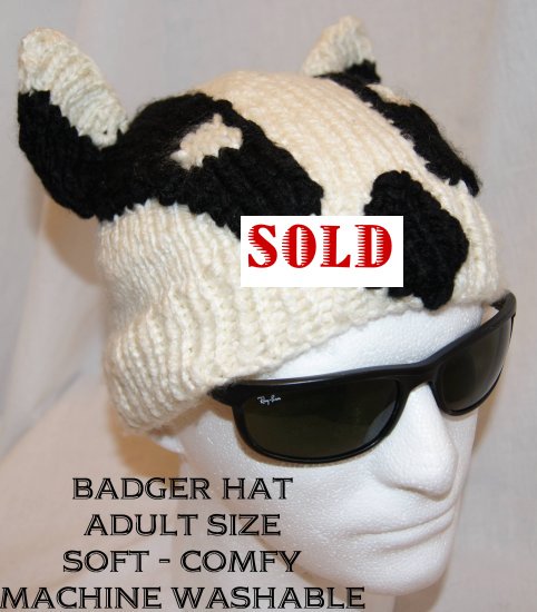 BADGER HAT Knit RIGID EARS halloween costume cap WINTER SKI CAP ...