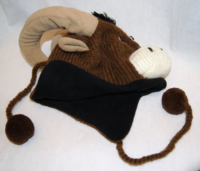 LONGHORN SHEEP HAT knit FLEECE LINED aries RAM mountain goat ADULT ...