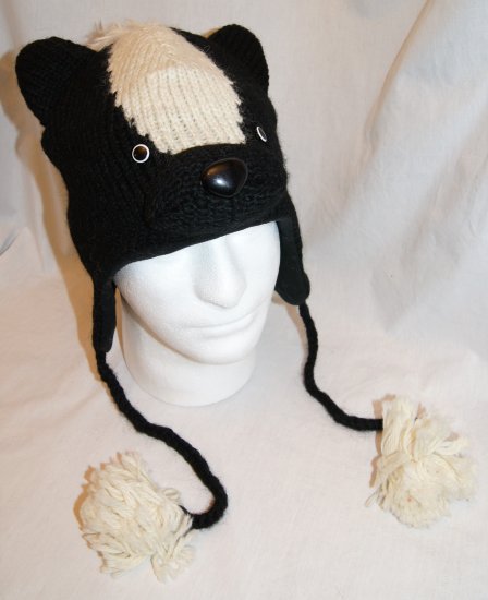 BADGER HAT ADULT skunk KNIT Ski cap BEANIE animal Costume Helmet Head ...