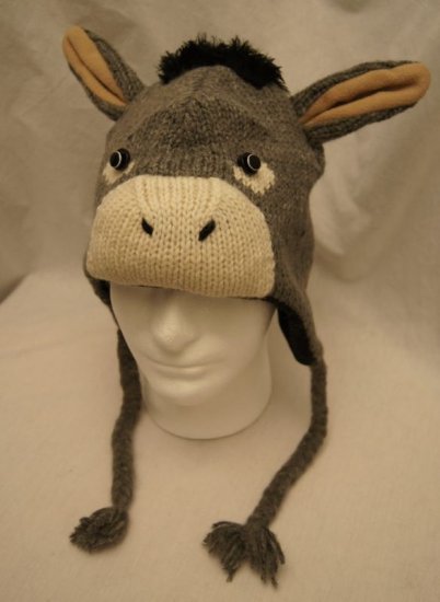 deLux DONKEY KNIT HAT adult size animal Costume Cap FLEECE LINED mens ...