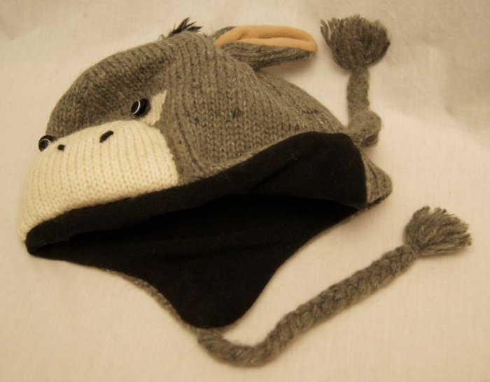 deLux DONKEY KNIT HAT adult size animal Costume Cap FLEECE LINED mens ...