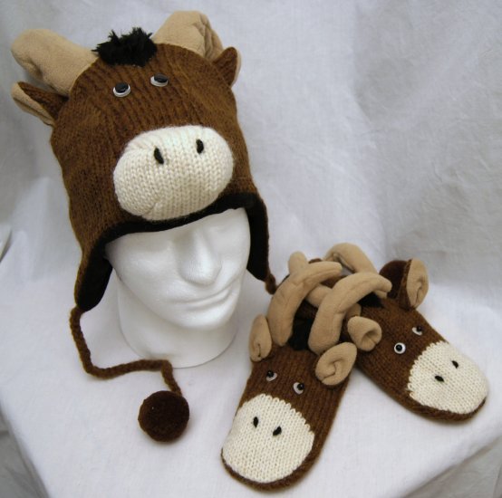 ADULT Mountain Goat LONG HORN SHEEP MITTENS longhorn KNIT MENS WOMENS