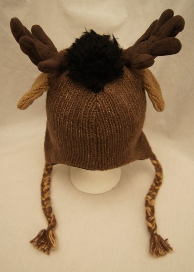 MOOSE HAT knit decoy Costume cartoon face ski cap ADULT Antlers ELK ...