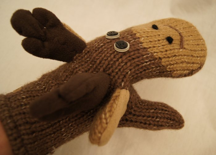 ADULT Moose MITTENS knit bullwinkle FLEECE LINED Christmoose warm ...