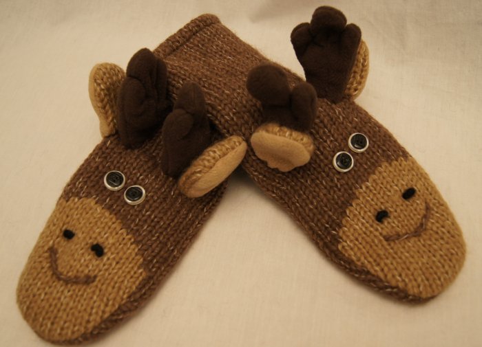 ADULT Moose MITTENS knit bullwinkle FLEECE LINED Christmoose warm ...