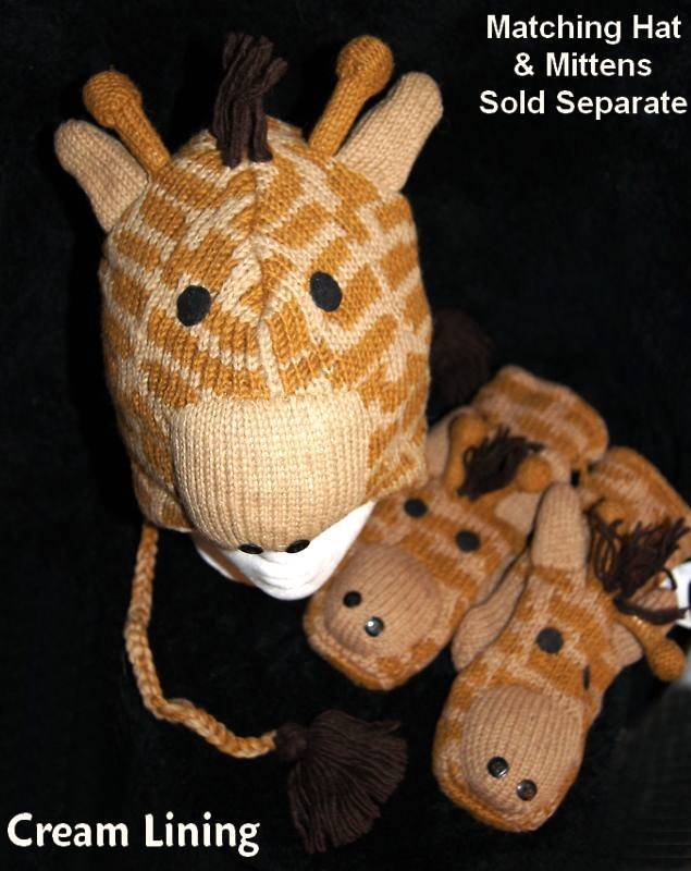 GIRAFFE HAT Knit HEAD adult SKI CAP Halloween Costume toque cream ...