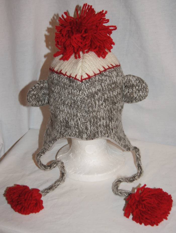 Cute SOCK MONKEY HAT Classic Adult Light Gray Soft Lined Fleece Knit ...