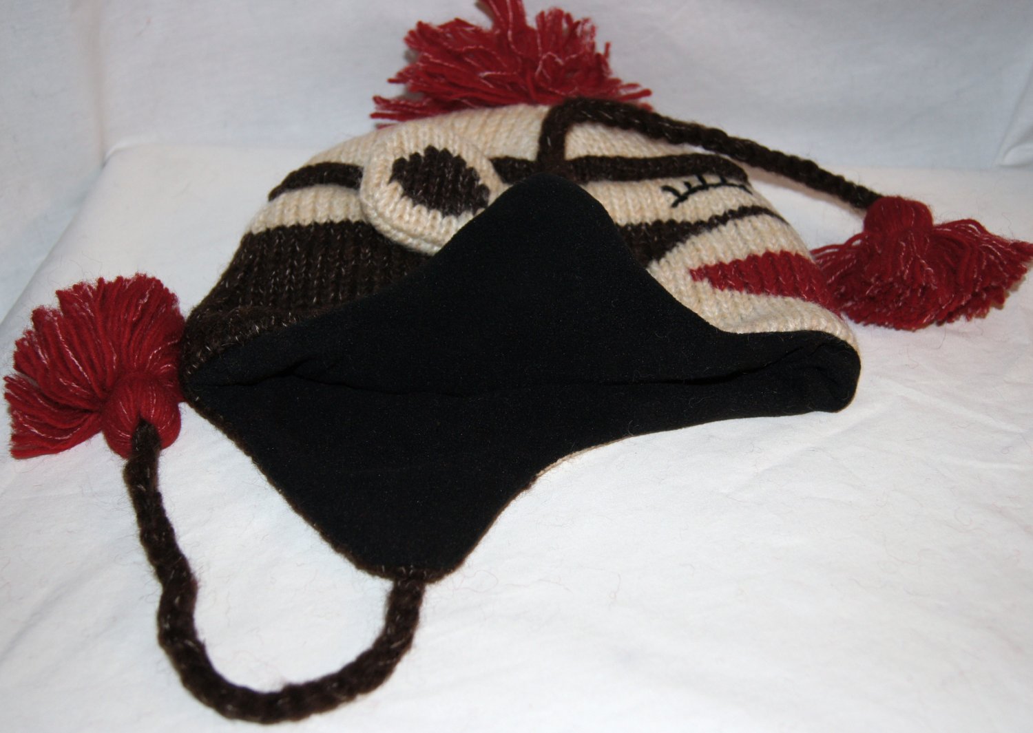 SLEEPY SOCK MONKEY HAT Soft ADULT ONE SIZE Lined Fleece Knit ski Cap ...