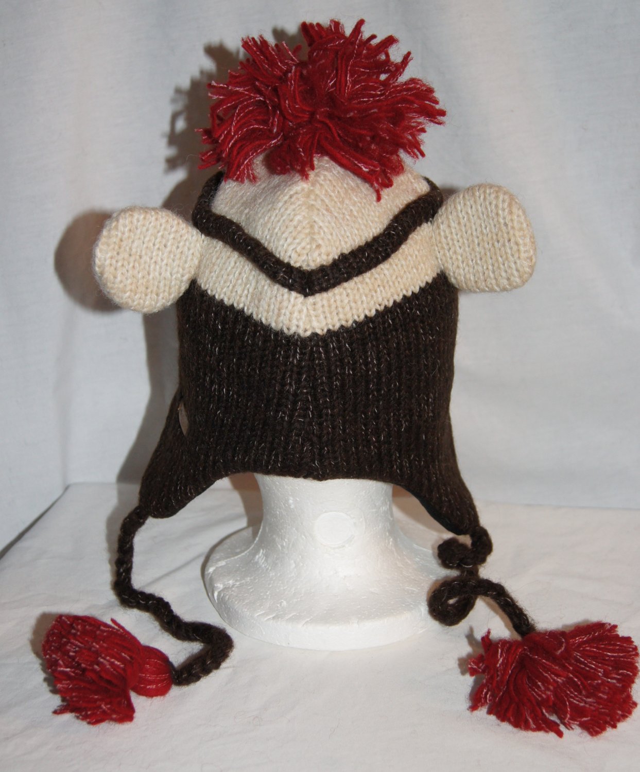SLEEPY SOCK MONKEY HAT Soft ADULT ONE SIZE Lined Fleece Knit ski Cap ...