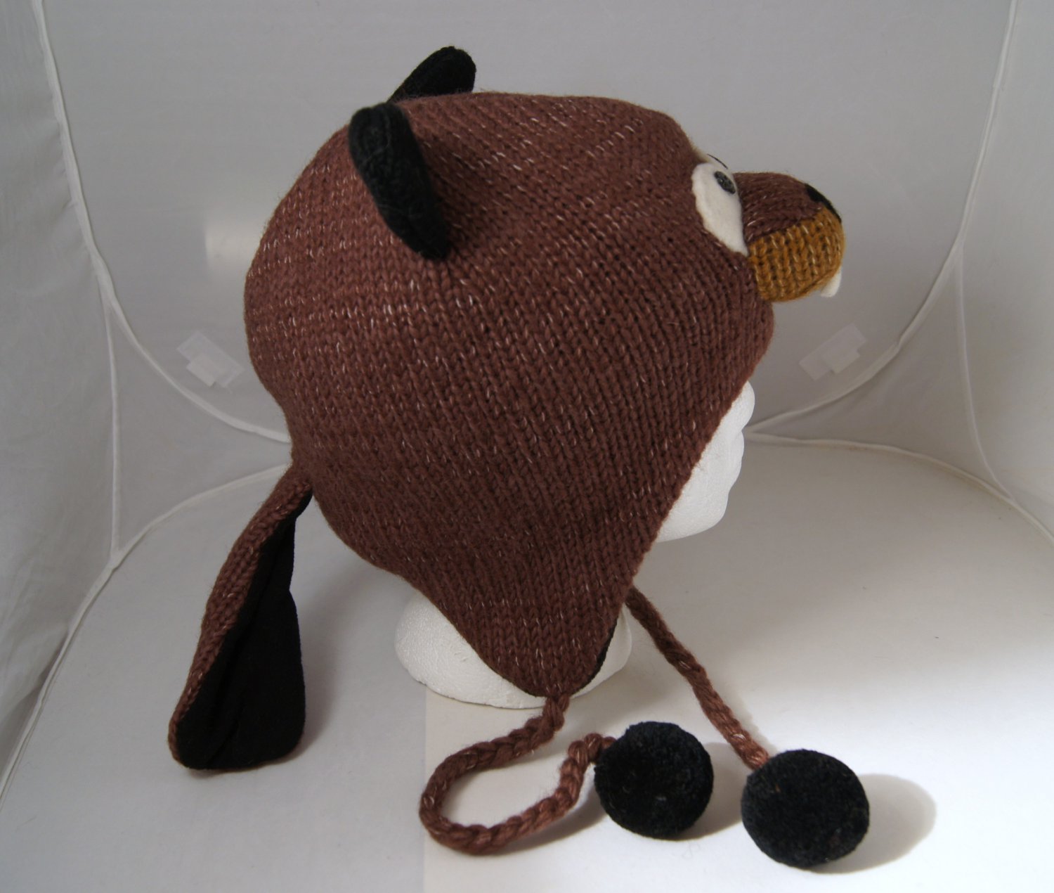 deLux Tag BEAVER HAT ski cap ADULT SIZE Cable Knit with face mask teeth ...