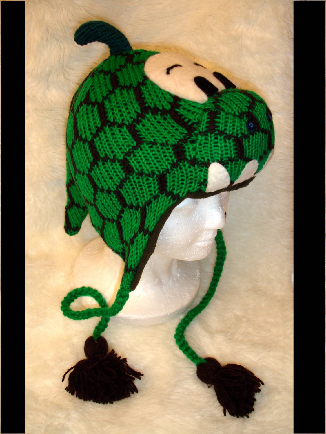 DINOSAUR Hat knit ski cap godzilla Halloween costumeLined green dragon ...
