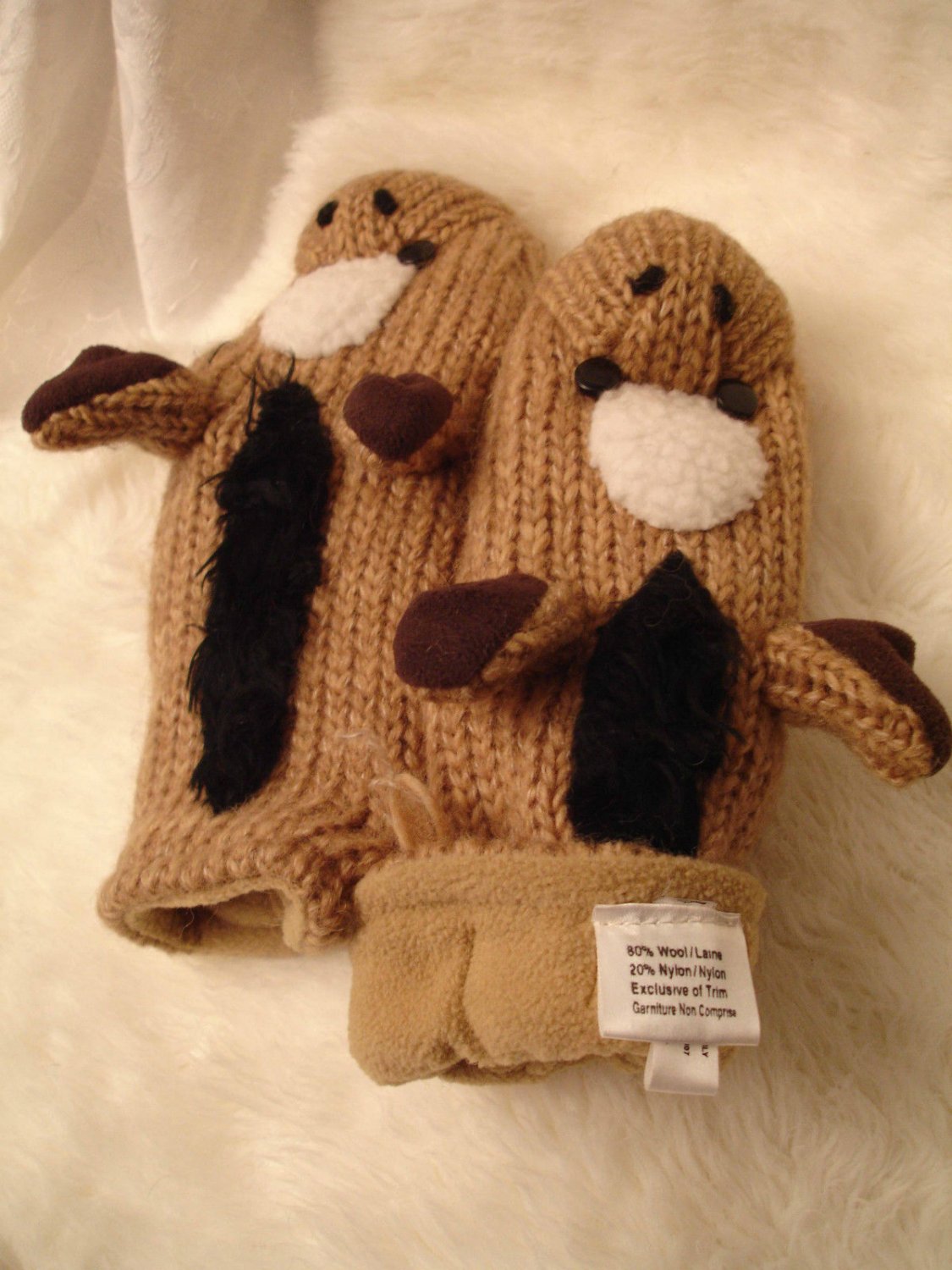 HORSE MITTENS dark brown ADULT fleece lining ANIMAL MITTS warm winter ...