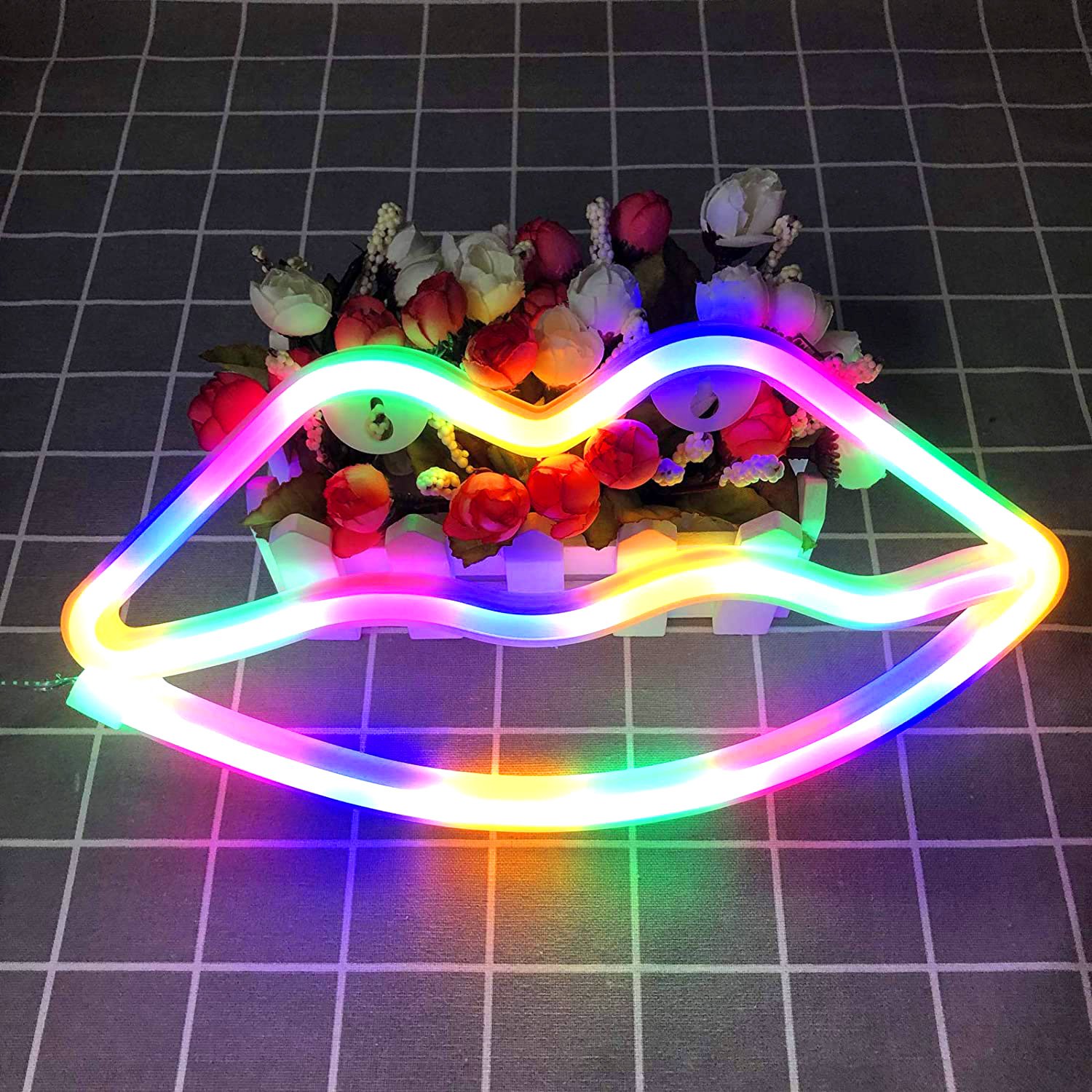 Rainbow Lips LED Neon Sign, Lips Neon Wall Light