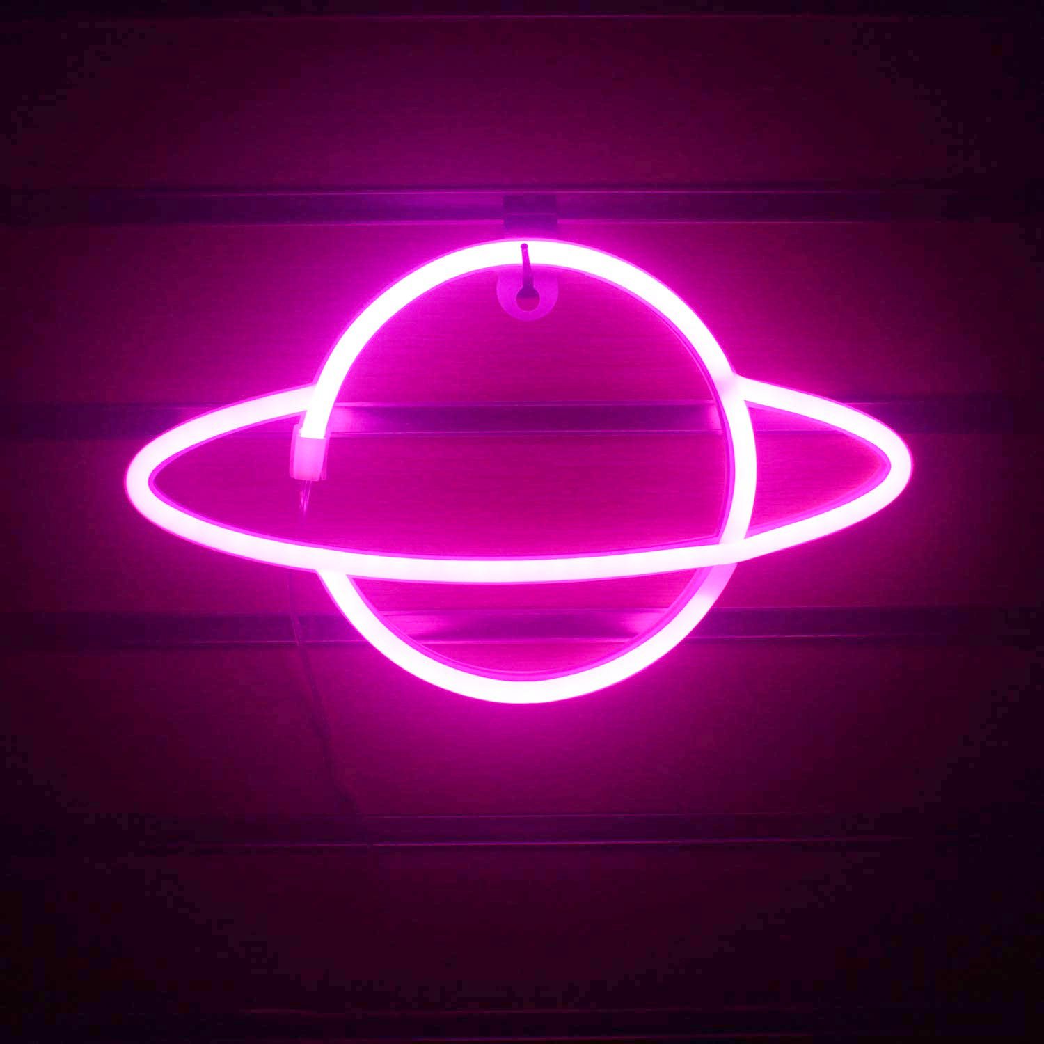 Pink Planet LED Neon Sign, Planet Neon Wall Light