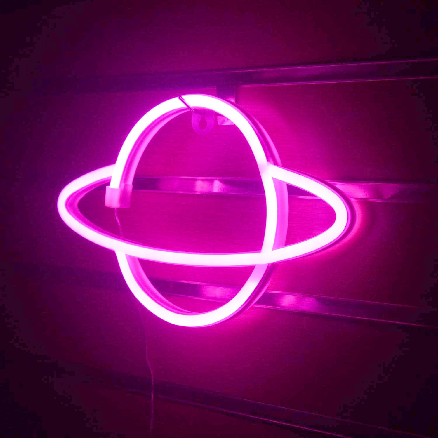 Pink Planet LED Neon Sign, Planet Neon Wall Light
