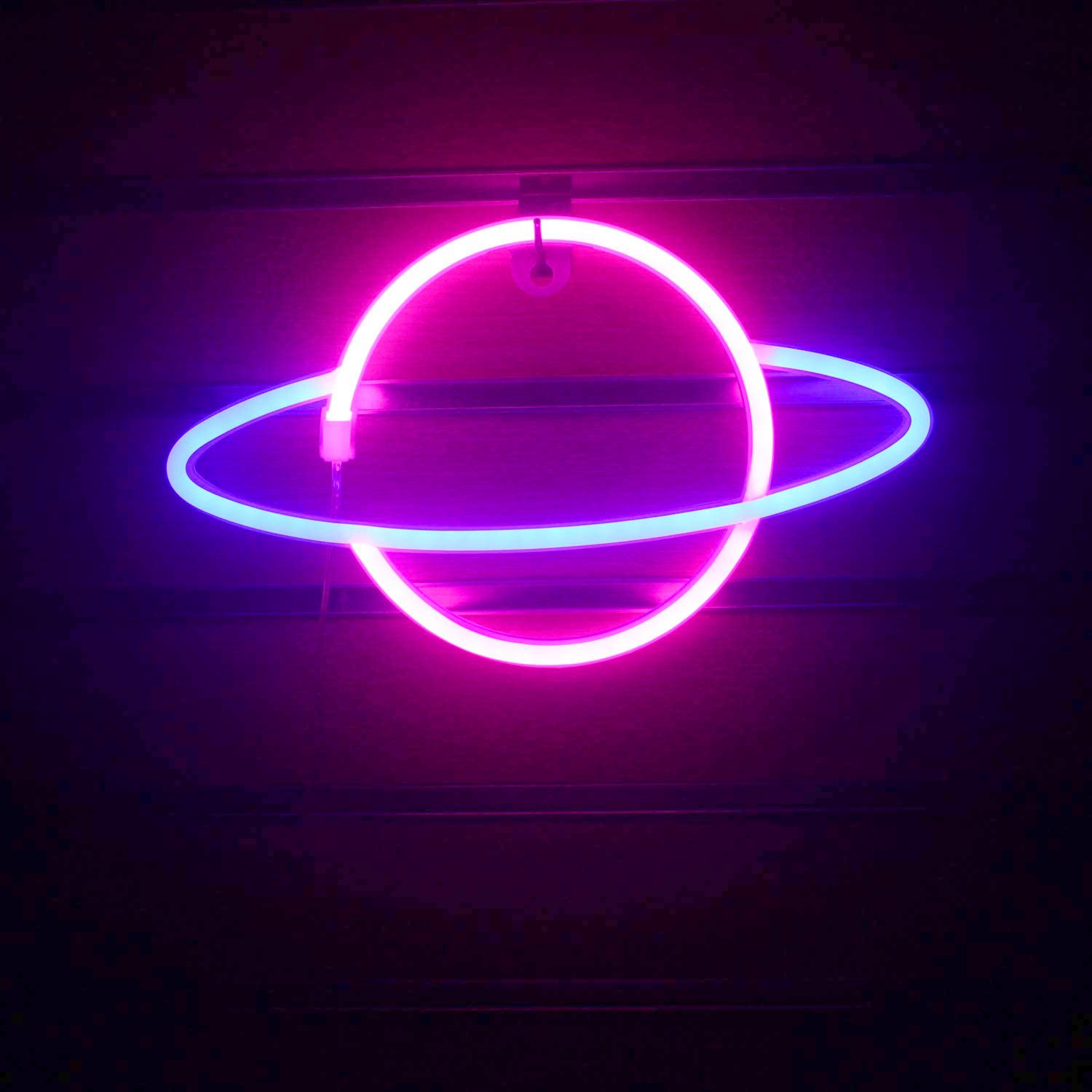 Pink and Blue Planet LED Neon Sign, Planet Neon Wall Light