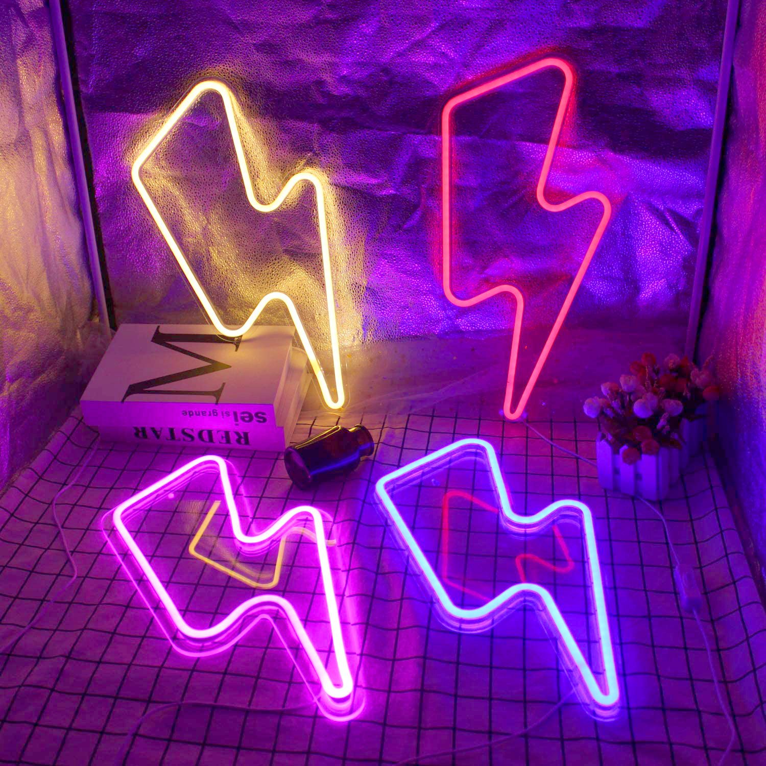 Blue Lightning Bolt LED Neon Sign, Lightning Wall Light