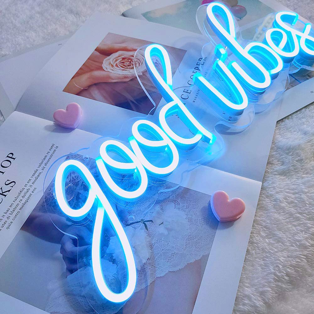 Blue Good Vibes LED Neon Sign, Good Vibes Neon Sign