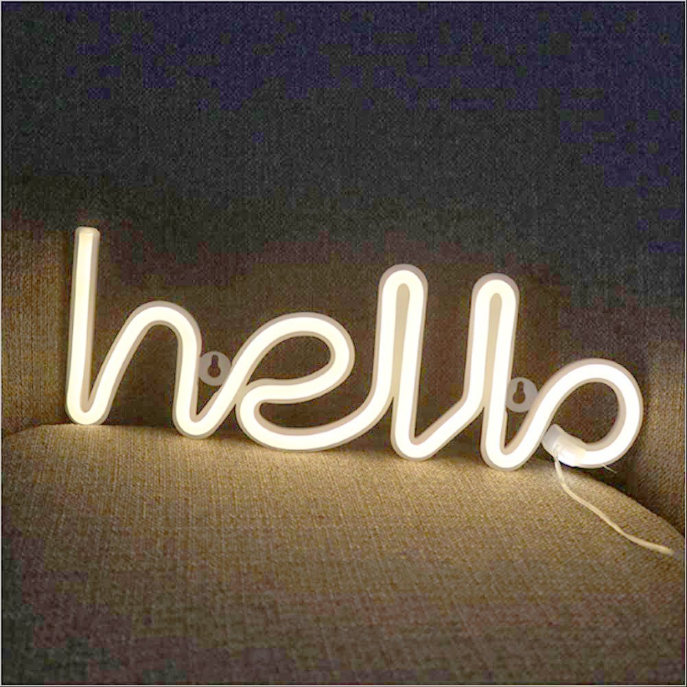 White Hello LED Neon Sign, Hello Neon Wall Light