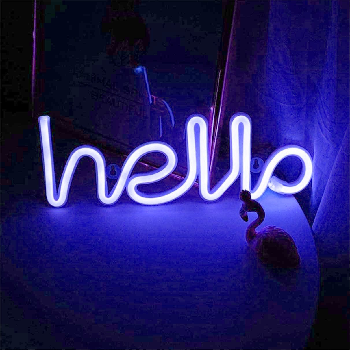 Blue Hello LED Neon Sign, Hello Neon Wall Light