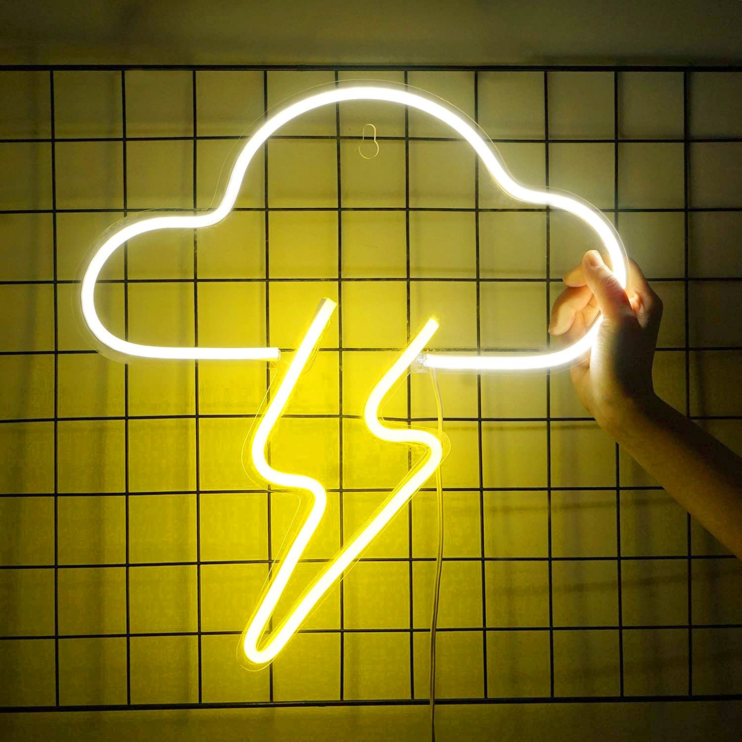 Yellow Lightning Cloud LED Neon Sign, Thundercloud Neon Wall Light