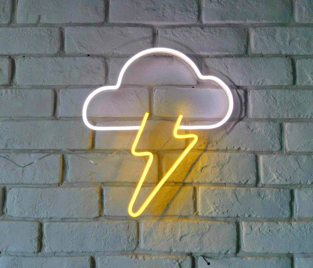 Yellow Lightning Cloud LED Neon Sign, Thundercloud Neon Wall Light