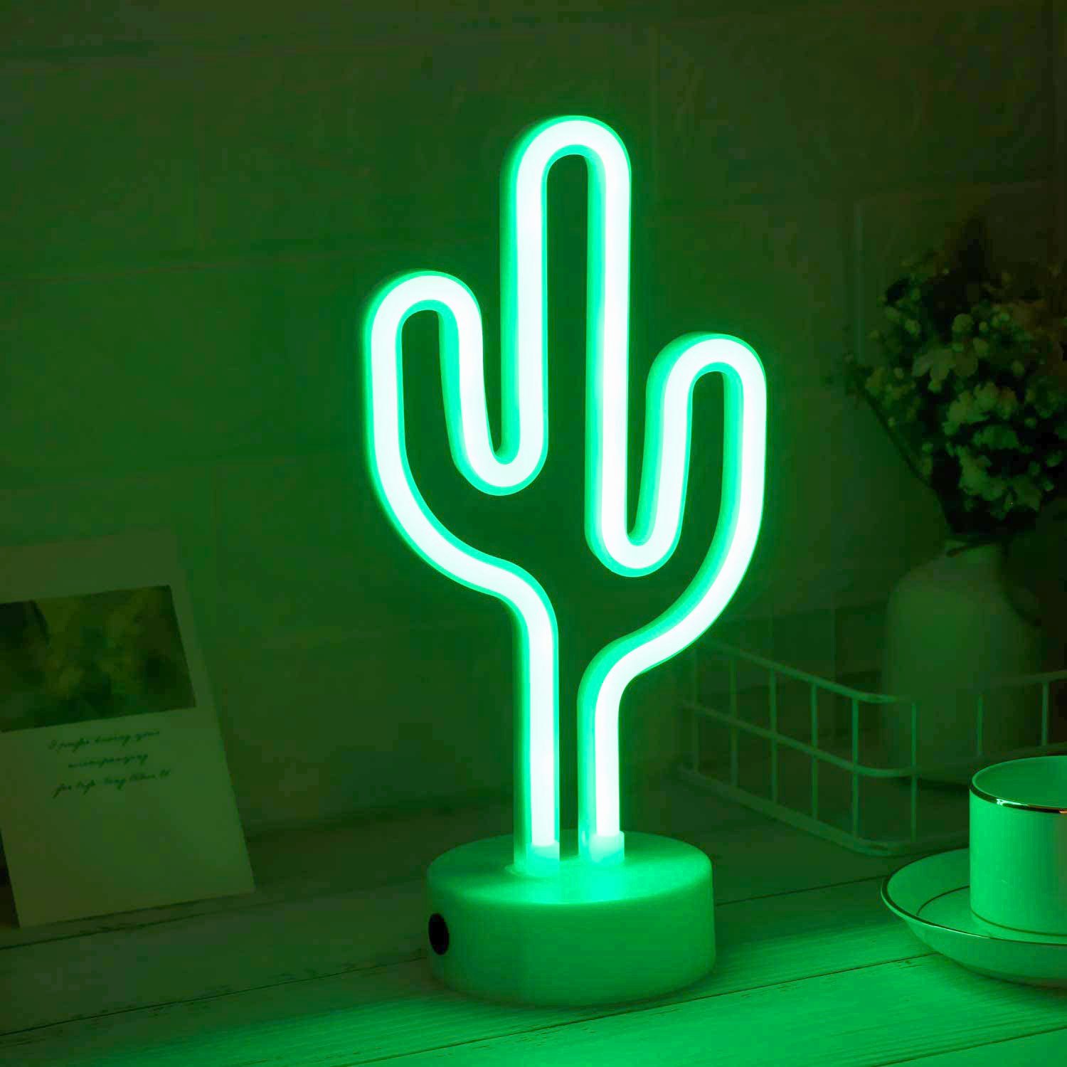 Green Cactus LED Neon Lamp, Cactus Neon Lamp, Green Desk Lamp