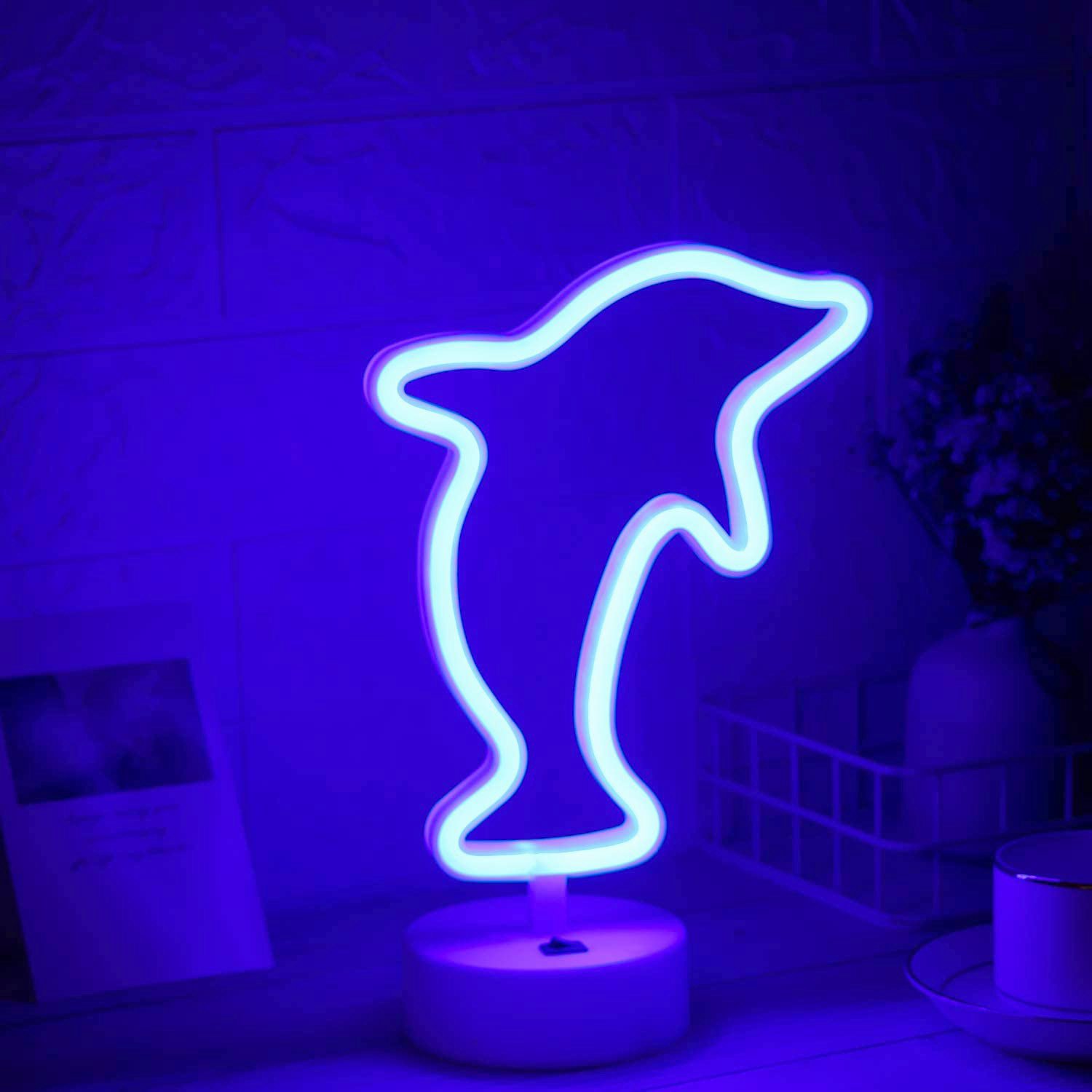 Blue Dolphin LED Neon Lamp, Dolphin Neon Lamp, Blue Desk Lamp