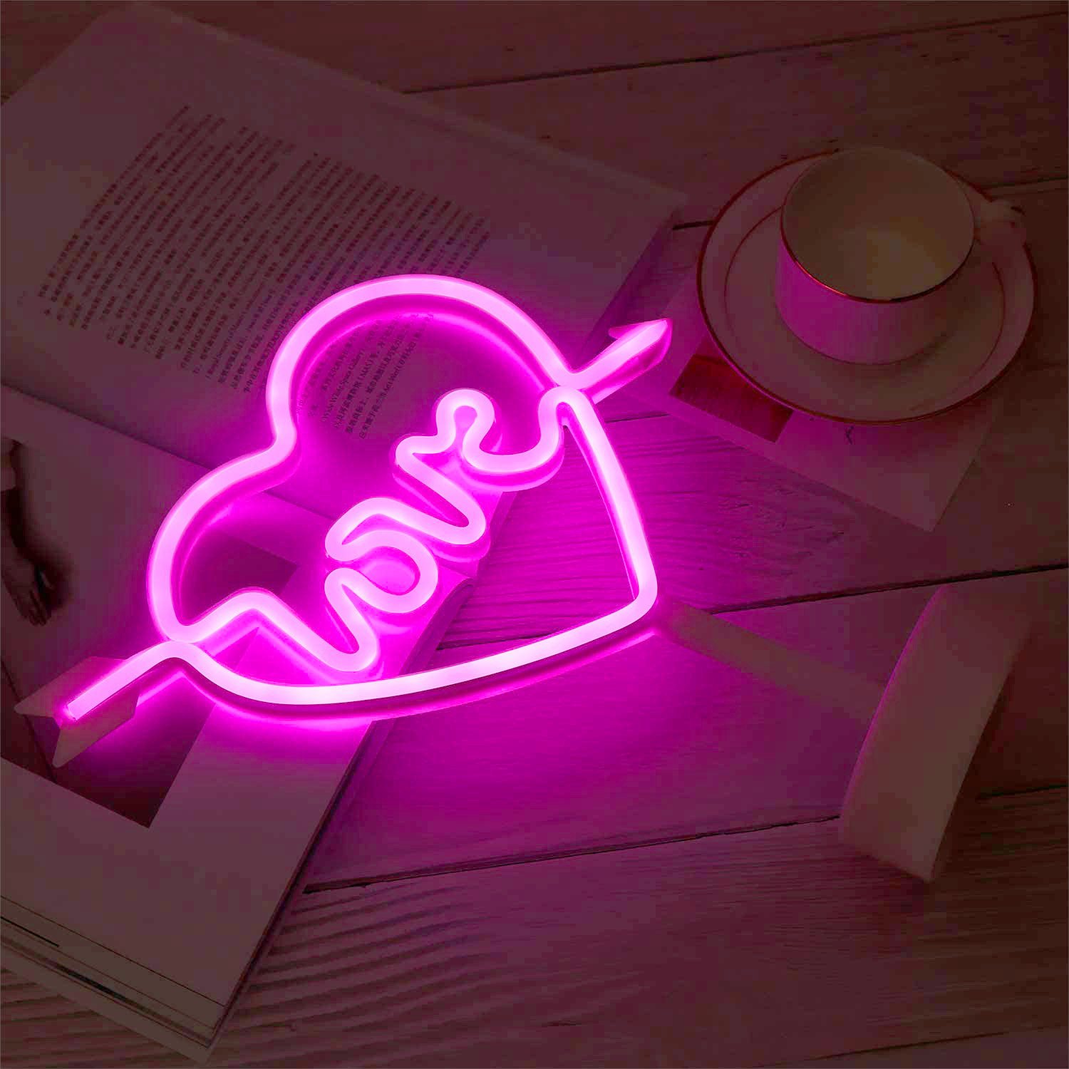 Pink Love Heart LED Neon Lamp, Heart Neon Lamp, Heart Desk Lamp