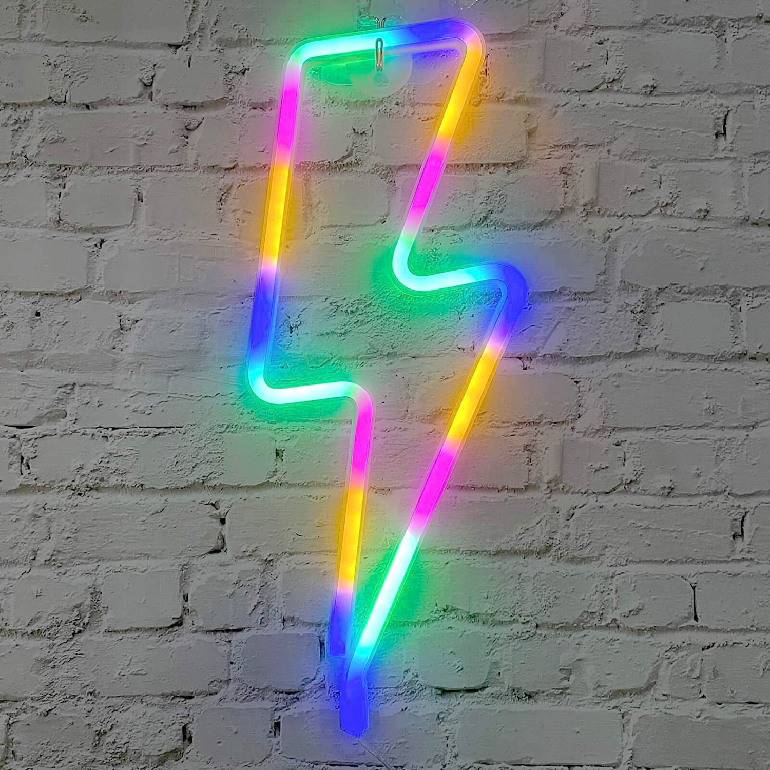 Rainbow Lightning Bolt LED Neon Sign, Lightning Wall Light