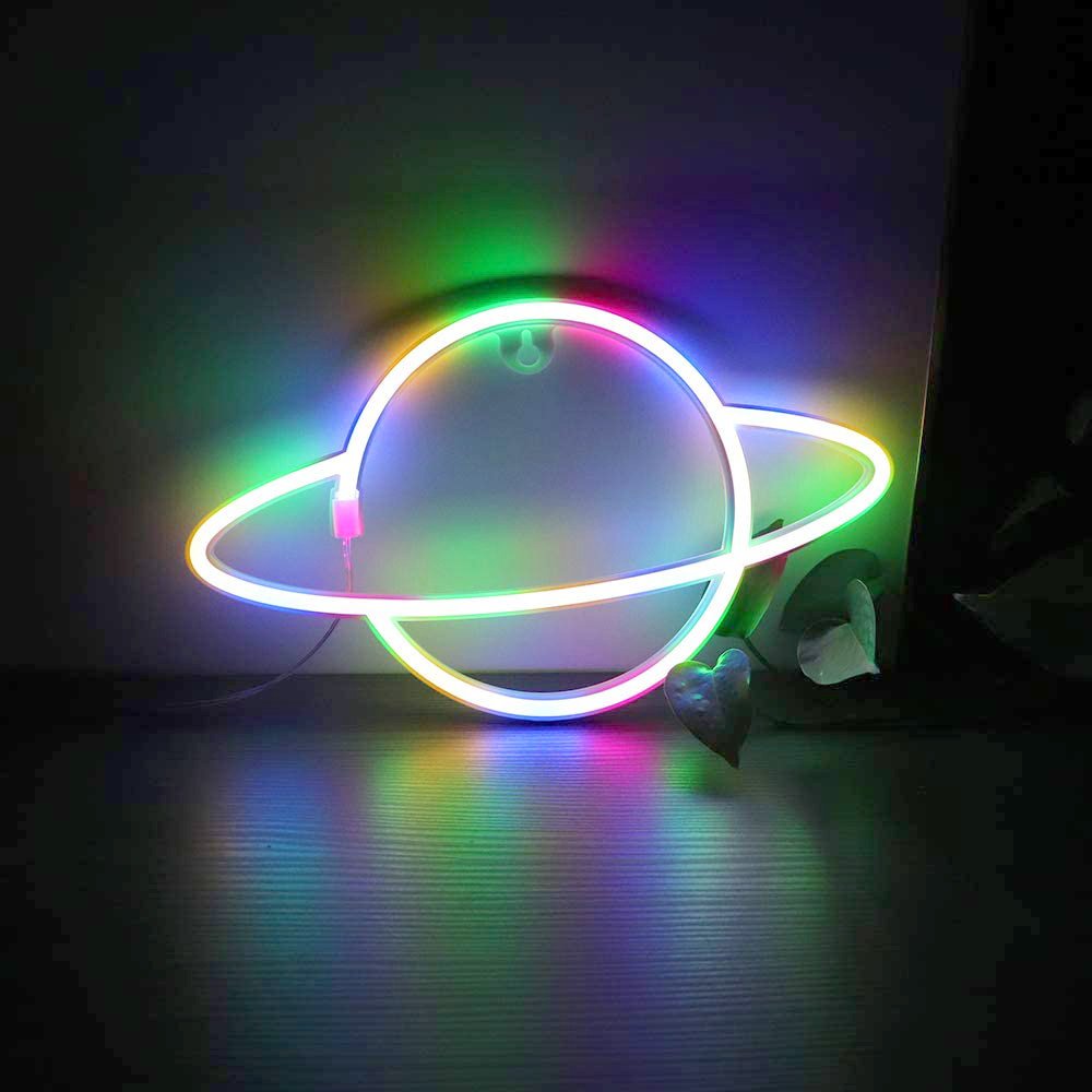 Rainbow Planet LED Neon Sign, Planet Wall Light