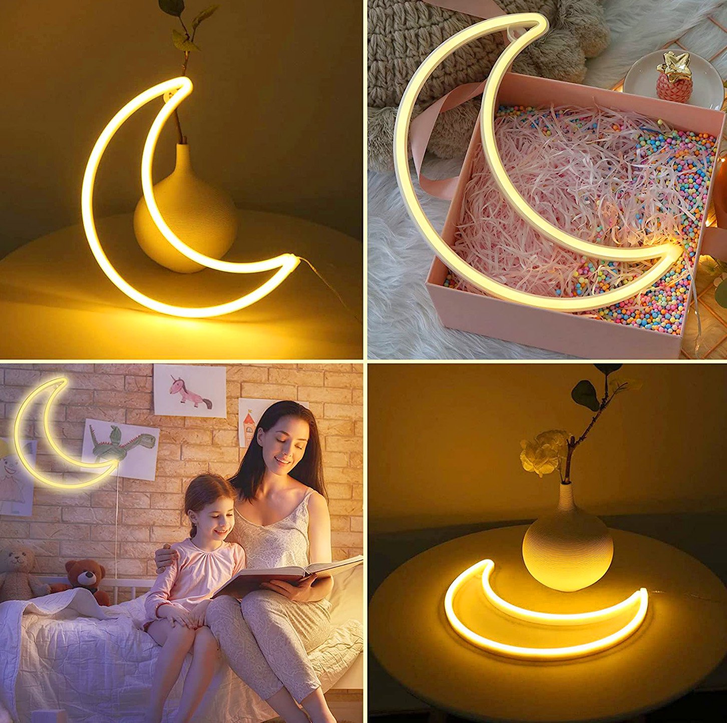 Warm White Moon LED Neon Sign, Moon Neon Wall Light