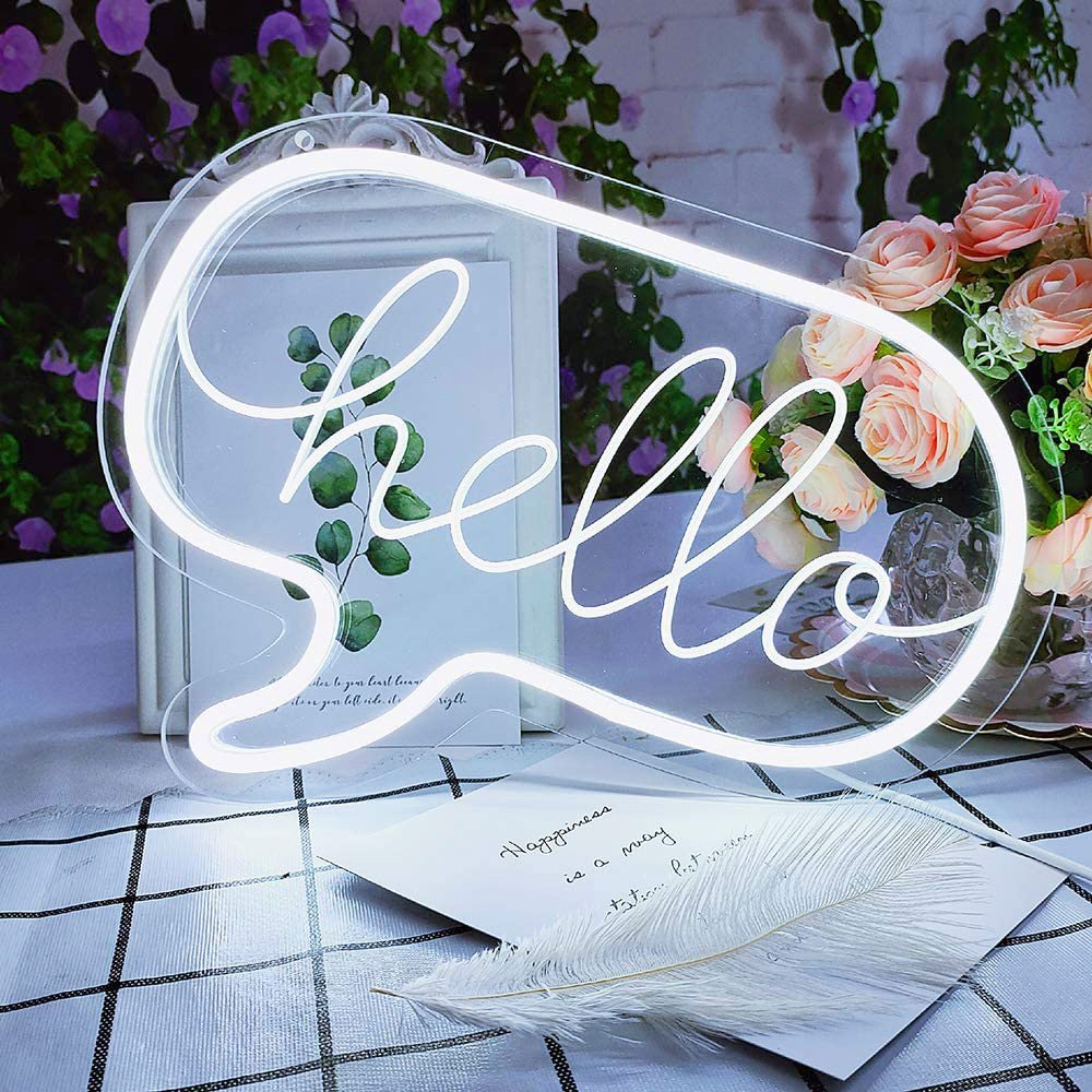 Cool White Hello LED Neon Sign, White Neon Wall Light