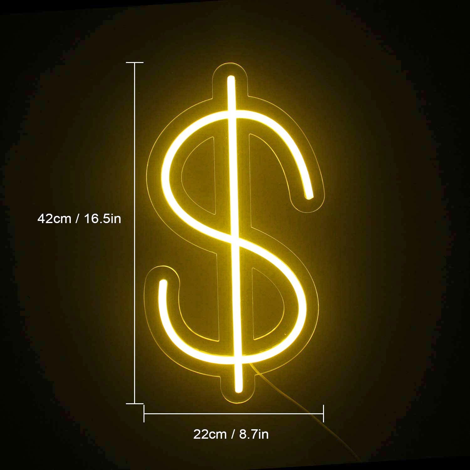 Warm White $ LED Neon Sign, White Dollar Sign Wall Light