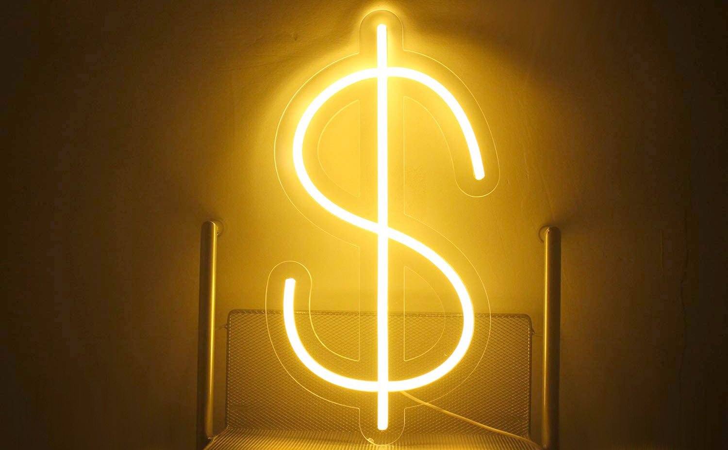 Warm White $ LED Neon Sign, White Dollar Sign Wall Light