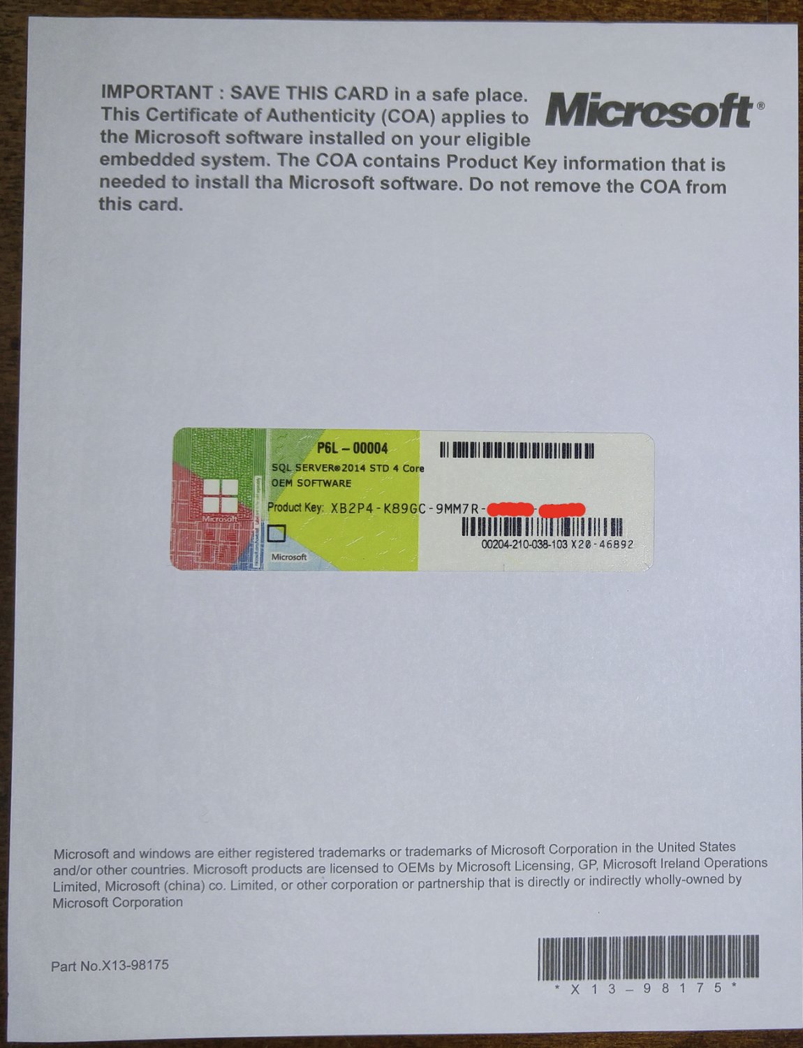 Microsoft SQL Standard Server 2014 – 4 Core OEM License