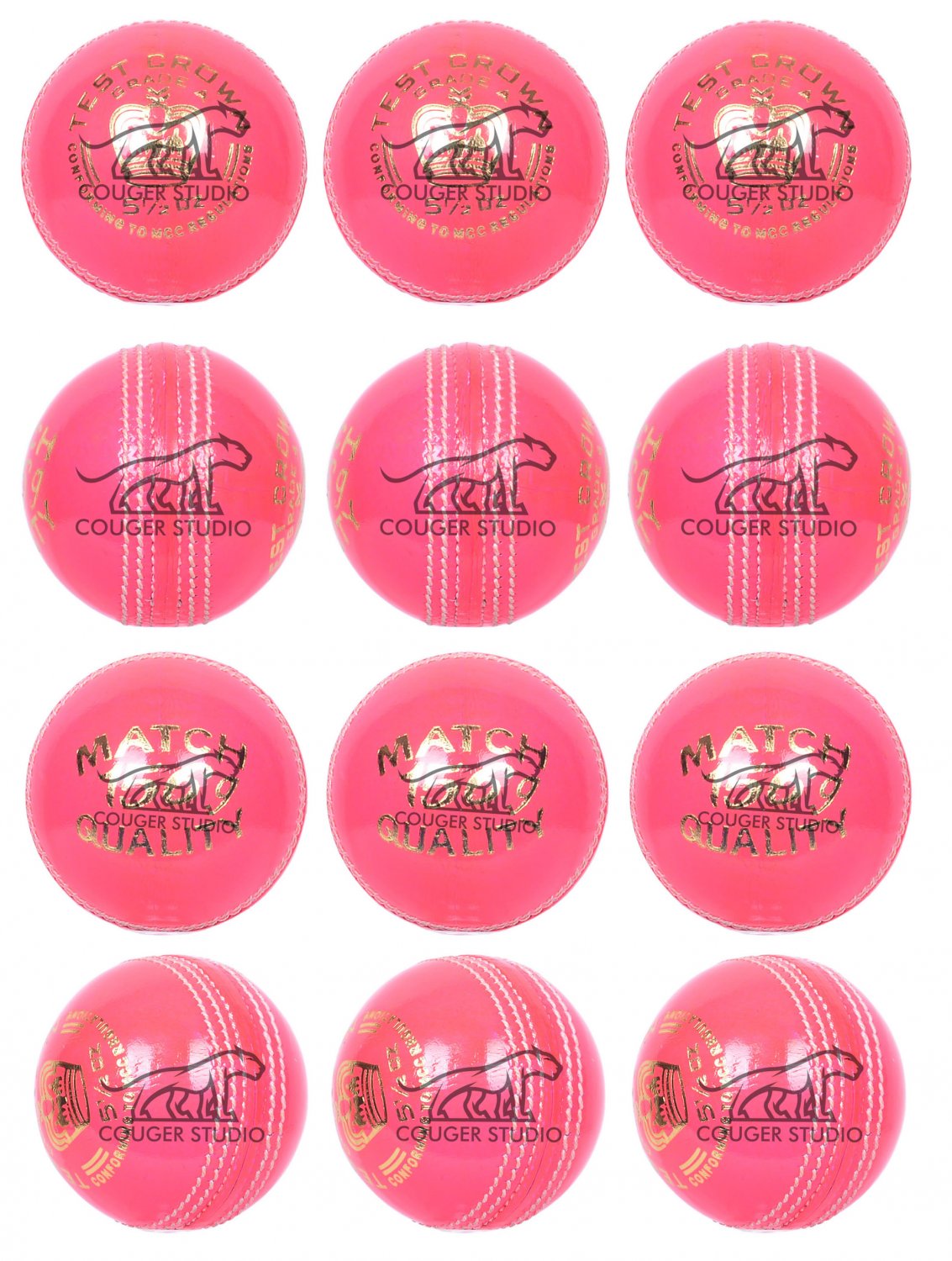 12 x Cricket Balls 156g Pink BALL 4piece Premium Leather, Training ...