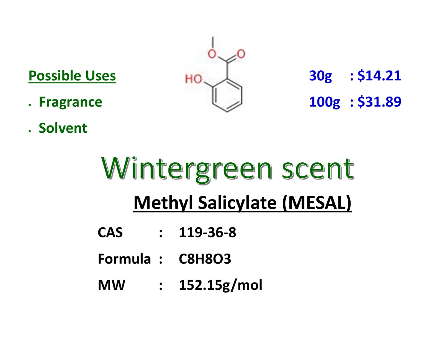 100g Methyl salicylate (Wintergreen oil)