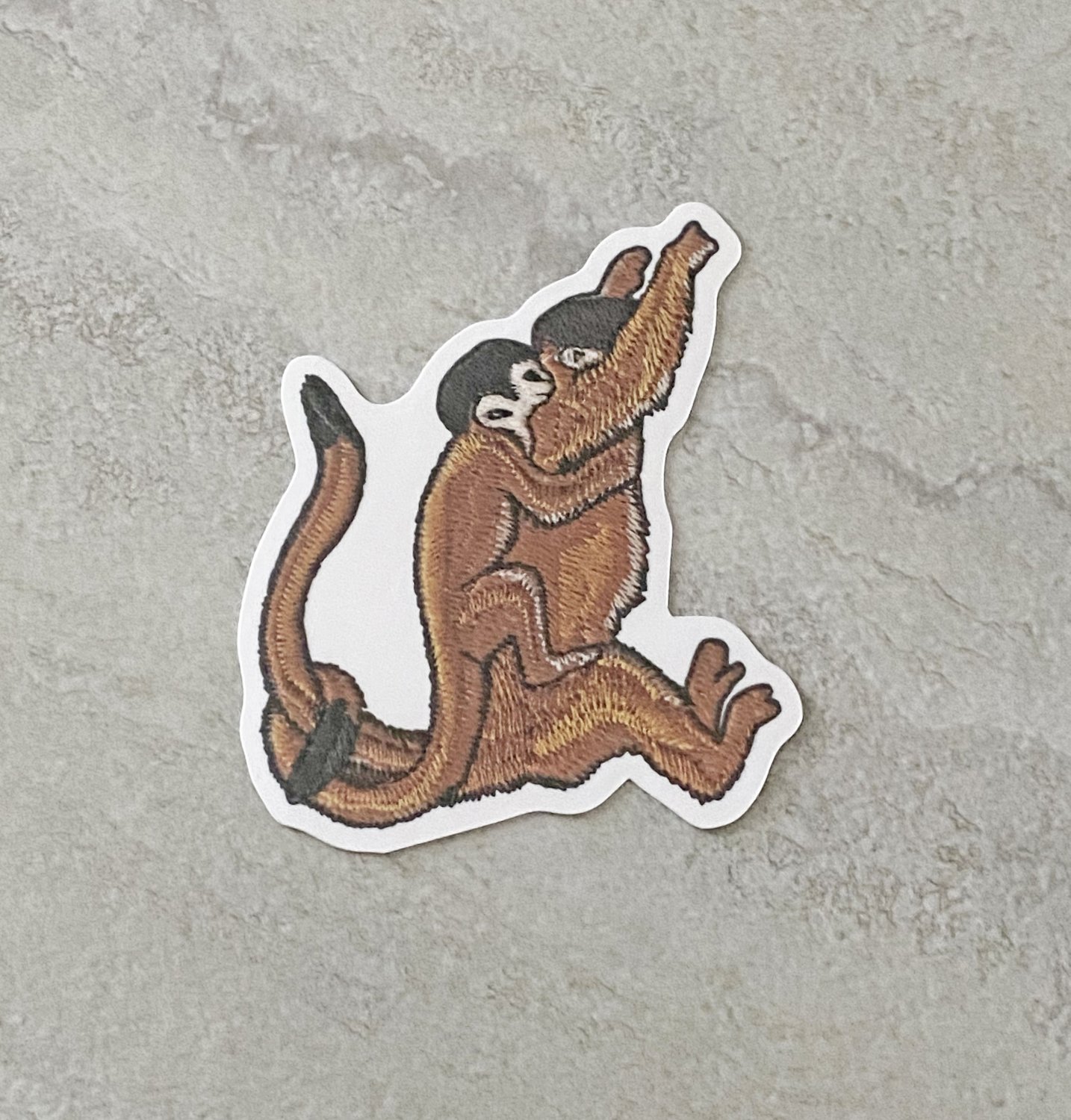 Swinging Spider Monkeys Faux Embroidery Waterproof Die Cut Sticker