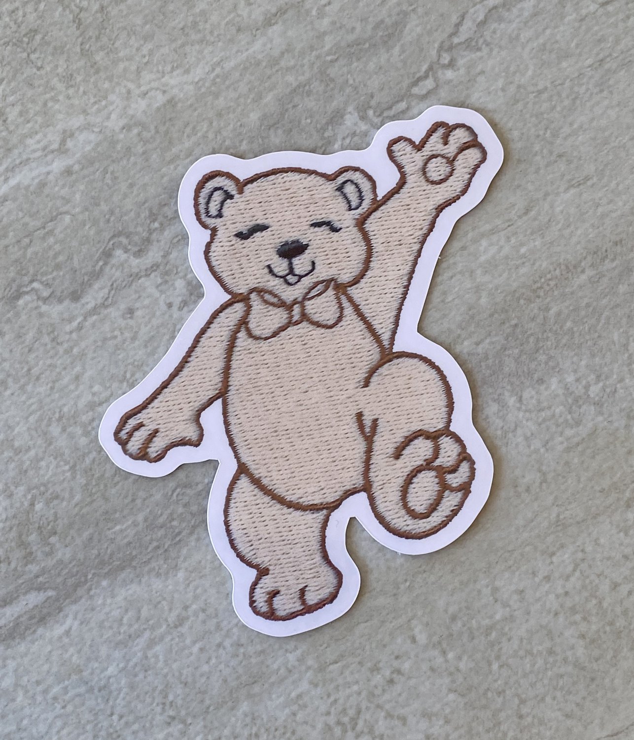 Dancing Teddy Bear Faux Embroidery Waterproof Die Cut Sticker
