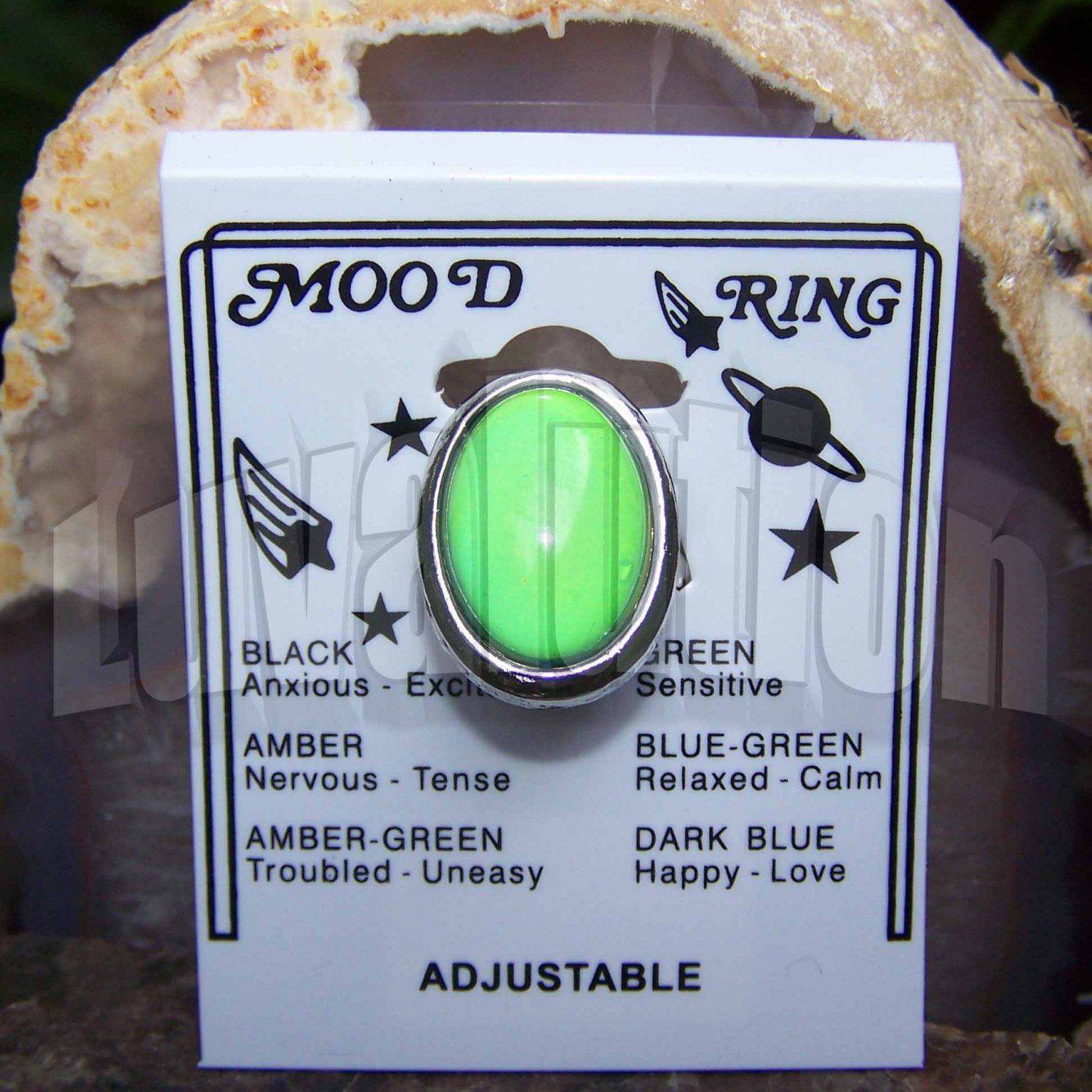 Adjustable Chunky Oval Mood Ring Retro 70s Hippie Chic Carded Color ...